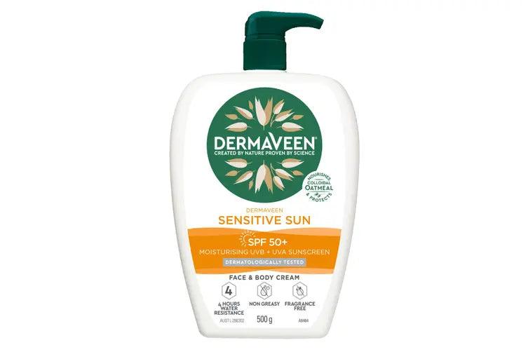 DermaVeen Sensitive Sun SPF 50+ Moisturising UVB + UVA Sunscreen Face ...